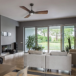 Mykonos Smart Indoor and Outdoor 3-Blade Ceiling Fan 52in Graphite Weathered Gray with 3000K LED Light Kit and Remote Control works with Alexa, Google Assistant, Samsung Things, and iOS or Android App