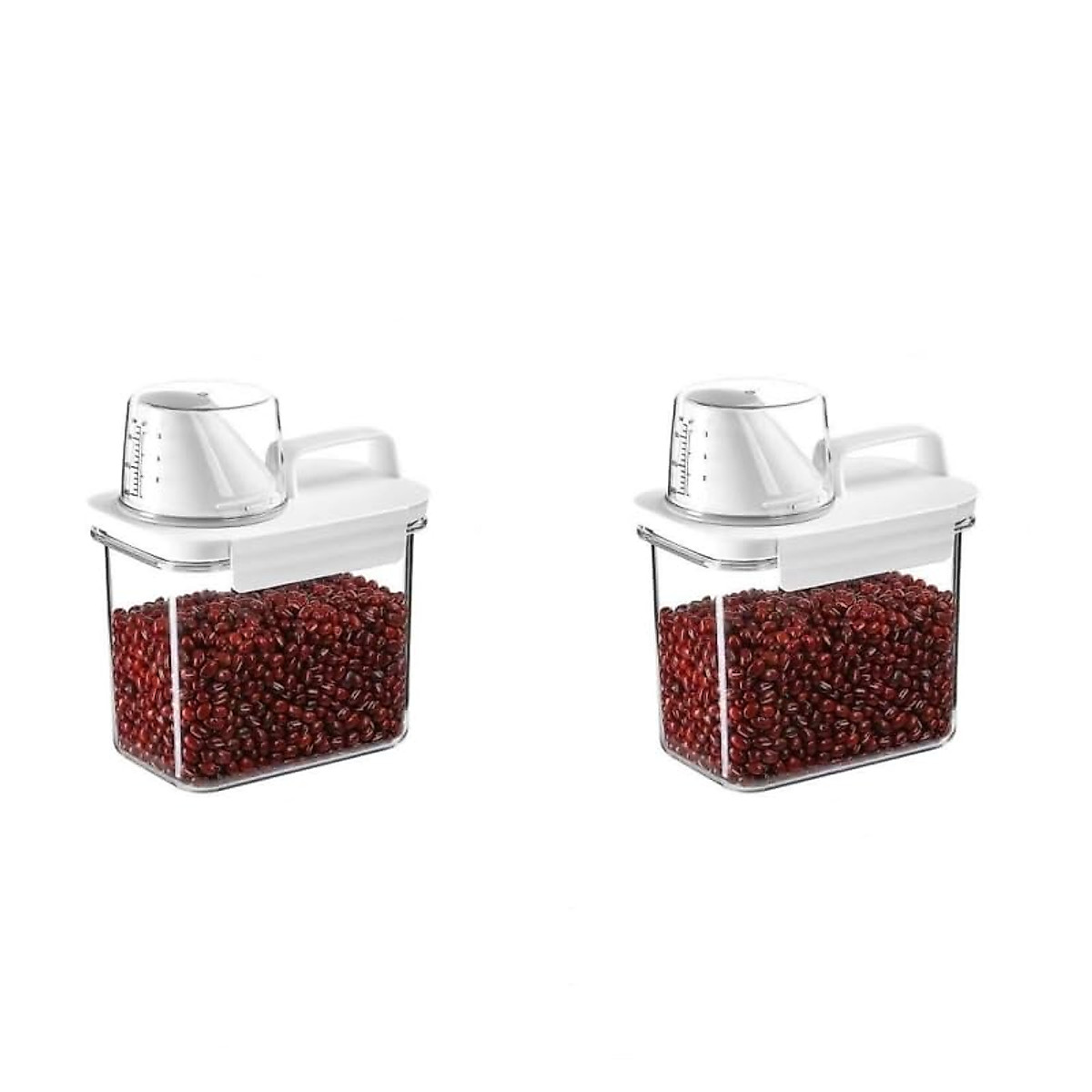 Frianchlly 2PCS Airtight Food Storage Containers measuring Cup,Plastic Dry Food Canisters for Kitchen Pantry Organization and Storage, One handed Leak Proof Lids White.