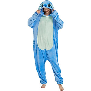 MWLOVER Adult Stitch Onesie Halloween Unisex Animal Costume Cosplay Pajamas Jumpsuit(Small)