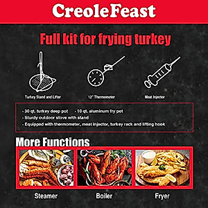 CreoleFeast TFS3010 Propane 30 Qt. Turkey and 10 Qt. Fish Fryer Boiler Steamer Set, 50,000 BTU Burner, Ideal for Outdoor Cooking