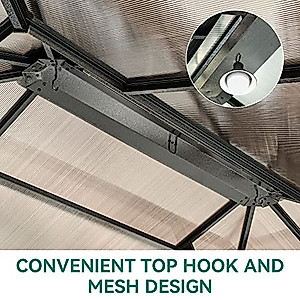 YITAHOME 12x16 FT Gazebo Hard-Top Double Roof Canopy Outdoor with Netting and Shaded Curtains, Aluminum Frame Polycarbonate Hardtop Garden Tent for Patio, Backyard, Deck and Lawns, Brown