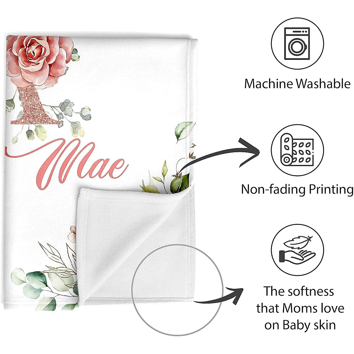 Honestchi Floral Personalized Baby Blankets for Girls - Custom Baby Girl Blanket - Customized Baby Gifts with Name - Soft, Lightweight & Giftable
