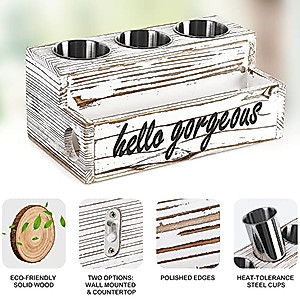 Rustic White Hair Dryer Holder Countertop Hair Accessories Organizer, Hair Tool Organizer Storage Flat Iron Curling Holder, Bathroom Blow Dryer Holder Vanity Caddy Storage Stand for Makeup Toiletries