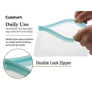 Cuisinart Reusable Food Storage Bags, 12 Pack Turquoise - Resealable Bags for Food, Leftovers, & Snacks to Store, Freeze or Refrigerate - BPA Free Flat Freezer Bags - Includes Small, Medium & Large