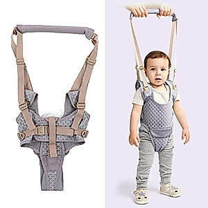 Baby Walking Harnesses, Handheld Kids Walk Helper Lightweight Adjustable Detachable Crotch Pad Handheld Toddler Walk Assistant Belt for 8‑24M Webbing, Mesh Material(Monsoon Grey-Profile Mesh)