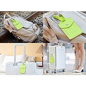 Sodsay Leather 2 Luggage Tag Baggage Bag Travel Tags with Privacy Flap (Neon Yellow)