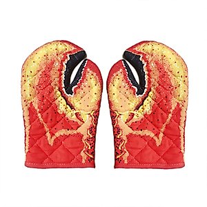Oven Mitts Heat Resistant Gloves 2 Pack, Crab Tongs Lobster Claw Gloves Fun Kitchen Mittens Cute Oven Mitts High Temp Cotton Baking Gloves Microwave Pizza Toaster BBQ for Women Men