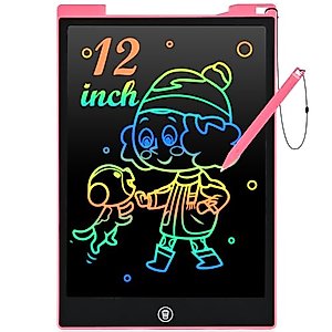 LCD Writing Tablet, 12 Inch Colorful Doodle Board Drawing Tablet for Kids, Reusable Electronic Drawing Pad, Learning Toys Birthday Gift for 3 4 5 6 7 8 Years Old Girls Boys (Pink)