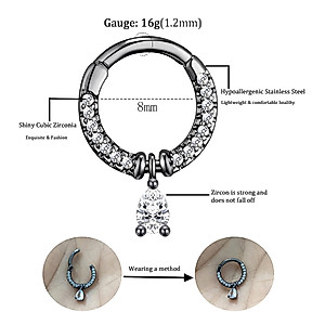 Staligue 16G Septum Clicker Rings Dangle septum jewelry for Women Stainless Steel Septum Clicker Hinged Segment Septum Rings Set Butterfly Star Moon Heart Cartilage Septum Piercing Jewelry