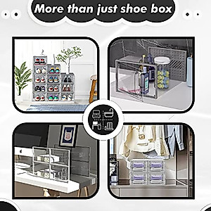 GONAT Large Shoe Organizers, Clear Shoe Boxes Stackable, Good Replacement For Shoe Rack, Under Bed, Grey.