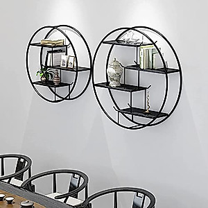 Bedroom Storage Shelf Multipurpose Wall-Mounted Decorative Shelf Metal Iron Round Display Stand/Floating Shelves Creative Living Room,Black,60cm