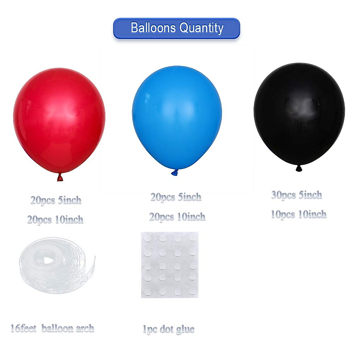 120 PcsRed Blue Black Balloon Garland for Hero Party, Red Blue Party Baby Shower Decorations Hero Birthday Party Decoration Children's Day Gift