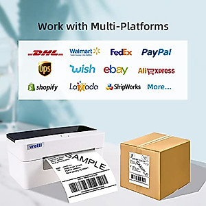 VRETTI Bluetooth Thermal Label Printer with Pack of 250 4x6 Per Fan-fold Labels for Small Business & Shipping Packages