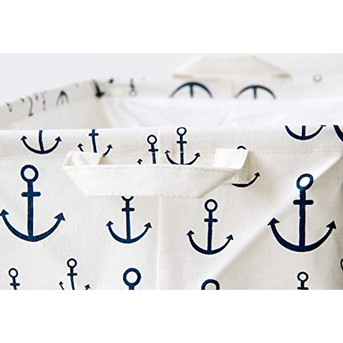 Orino Waterproof Nursery Nautical Fabric Large Storage Baskets with Drawstring Beach Anchor Theme Collapsible Storage Bins Mediterranean Style for cloth, toys, books,sundries, Set of 3(17.5x12x9) inch