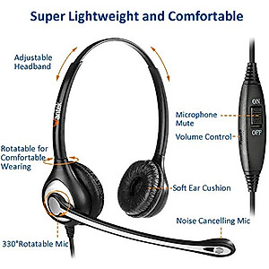 Phone Headset with Microphone Noise Cancelling & Volume Controls, 2.5mm Telephone Headset Compatible with Polycom Panasonic AT&T Vtech Uniden Office Cordless Phones, Clear Chat, Ultra Comfort