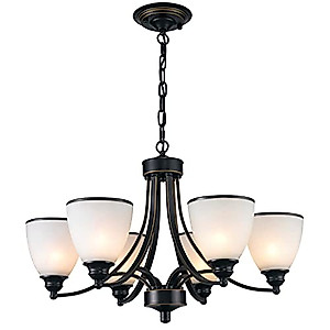 Laihezz 6-Light Large Chandelier，26" Contemporary Alabaster Glass Shades Oil Rubbed Bronze Lamps Ceiling Hanging Adjustable Light Fixtures Rustic for Dining Room Bedroom Living Room