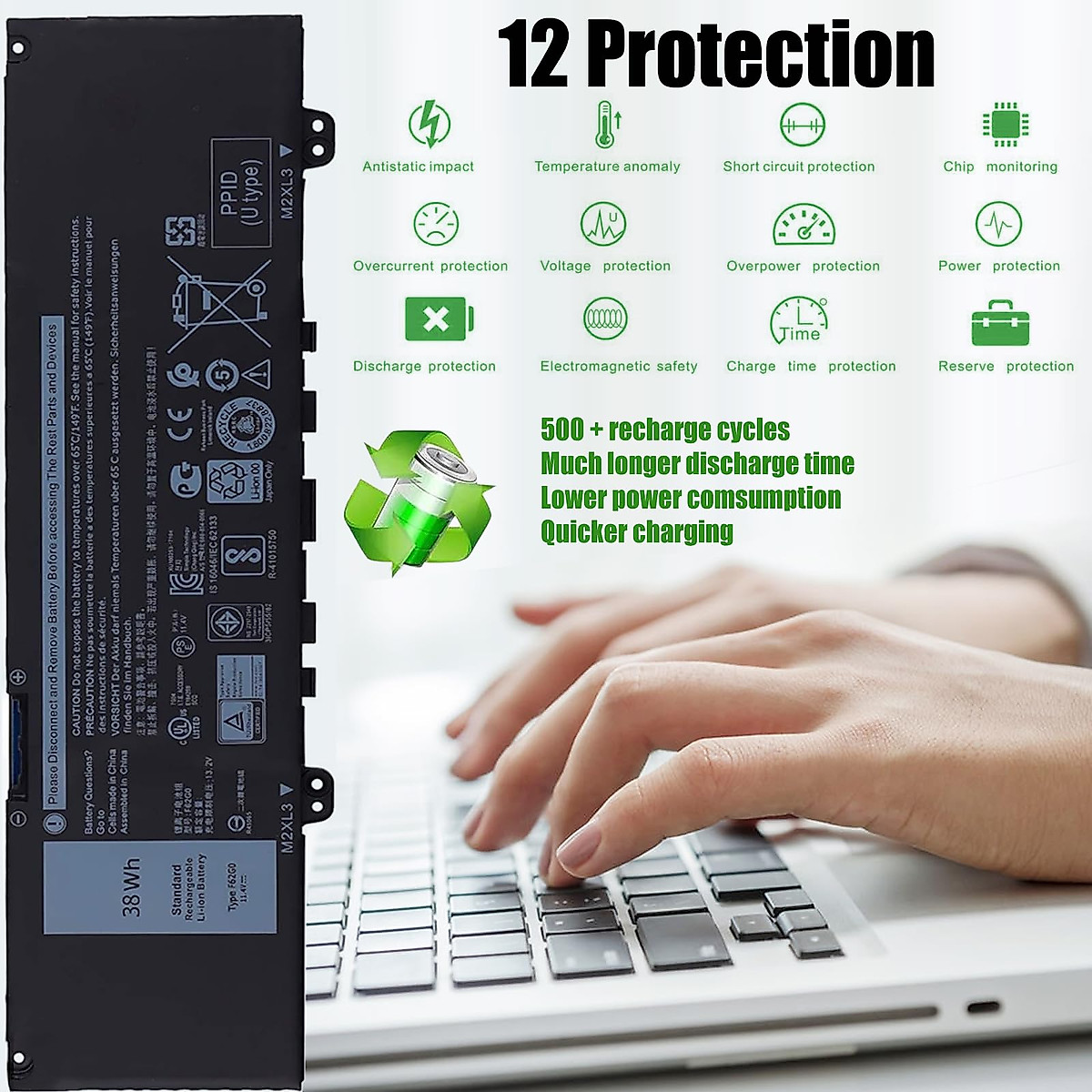 38WH Type F62G0 Laptop Battery Replacement for Dell Inspiron 7373 7370 5370 7380 7386 Vostro 5370 Series Notebook F62GO 039DY5 0YMYF6 0DHM0J 0YM5H6 0RPJC3 0TXWRR