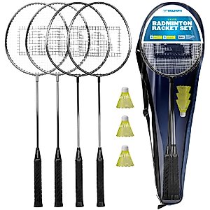 Triumph Sports 4-Player Badminton Set with 4 Rackets, 3 Shuttlecocks and 1 Carry Case, Black (35-7119-2)