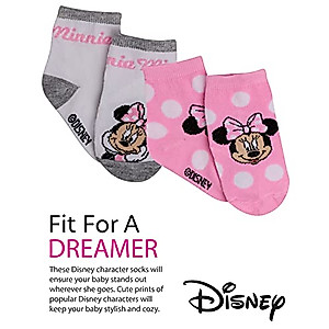 Disney Baby Girls Socks - 12 Pack Soft Newborn Baby Socks Character Prints - Cute Newborn and Infant Socks, 0-24M, Size 12-24 Months, Minnie Mouse Pink/Grey