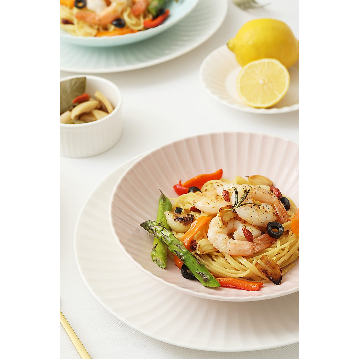 ZEN Pleats Porcelain Salad Pasta Bowls 28oz Set of 6 (Mixed Color)