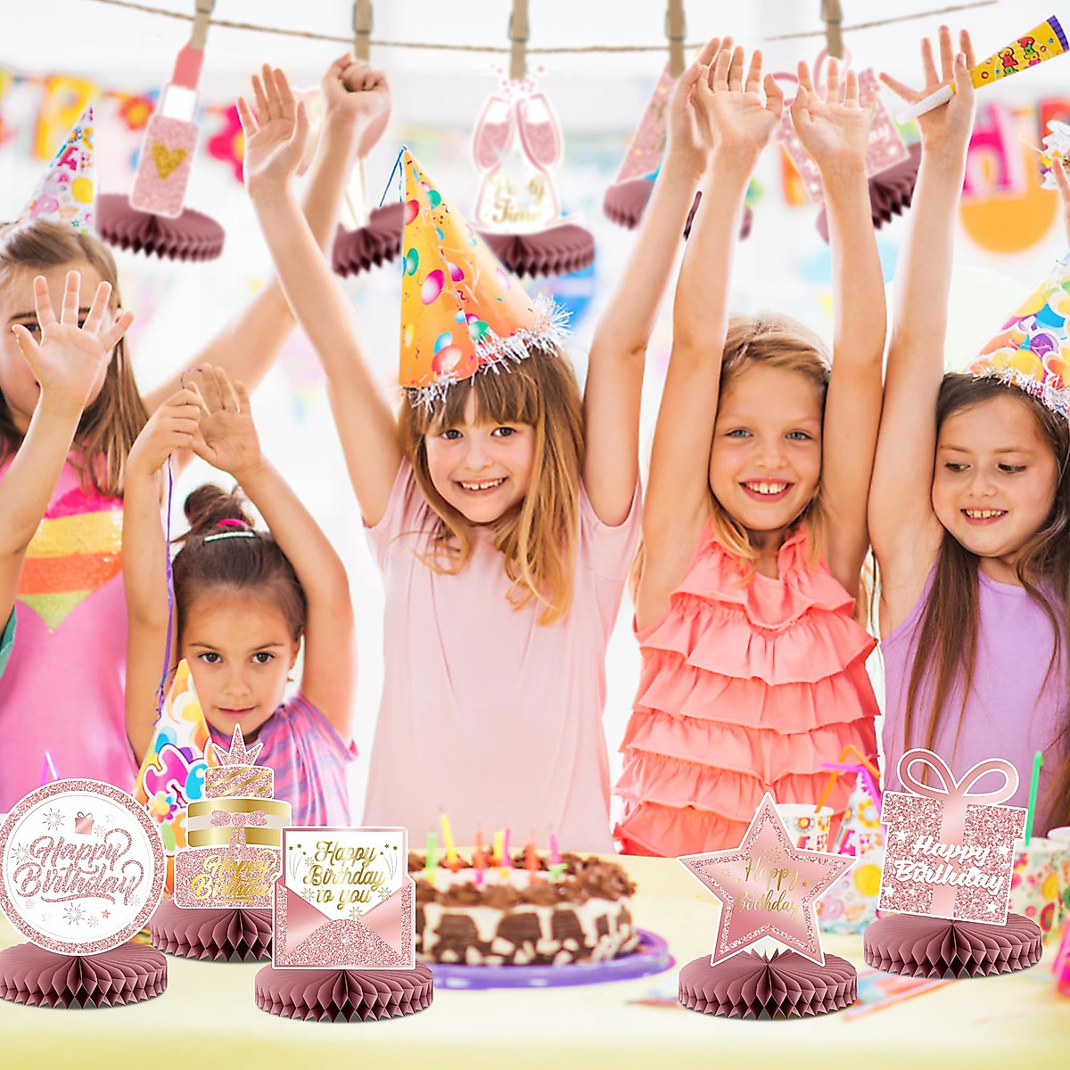 Rose Gold Birthday Decorations Honeycomb Centerpieces for Women -Rose Gold Table Decorations for Birthday Party supplies Favor