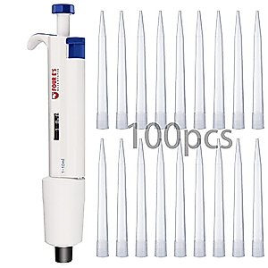 FOUR E'S SCIENTIFIC 1-10ml Single-Channel Pipettor with 100pcs 10ml Pipette Tips, Adjustable Volume Micropipette