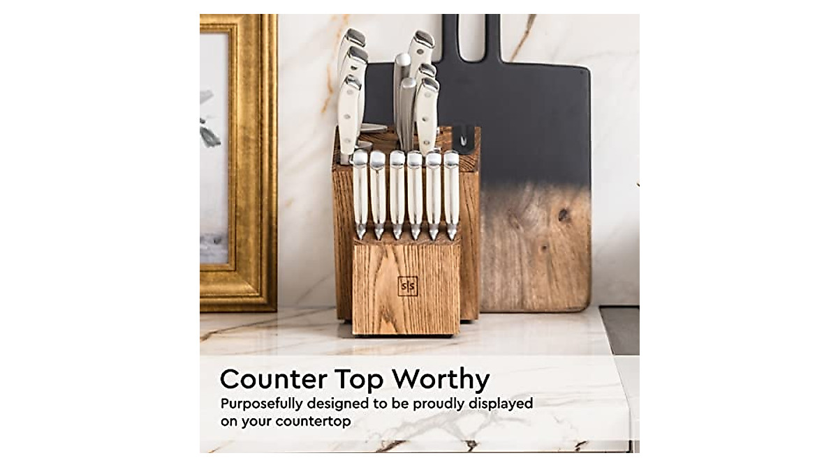 14-Piece Self-Sharpening White Kitchen Knife Set