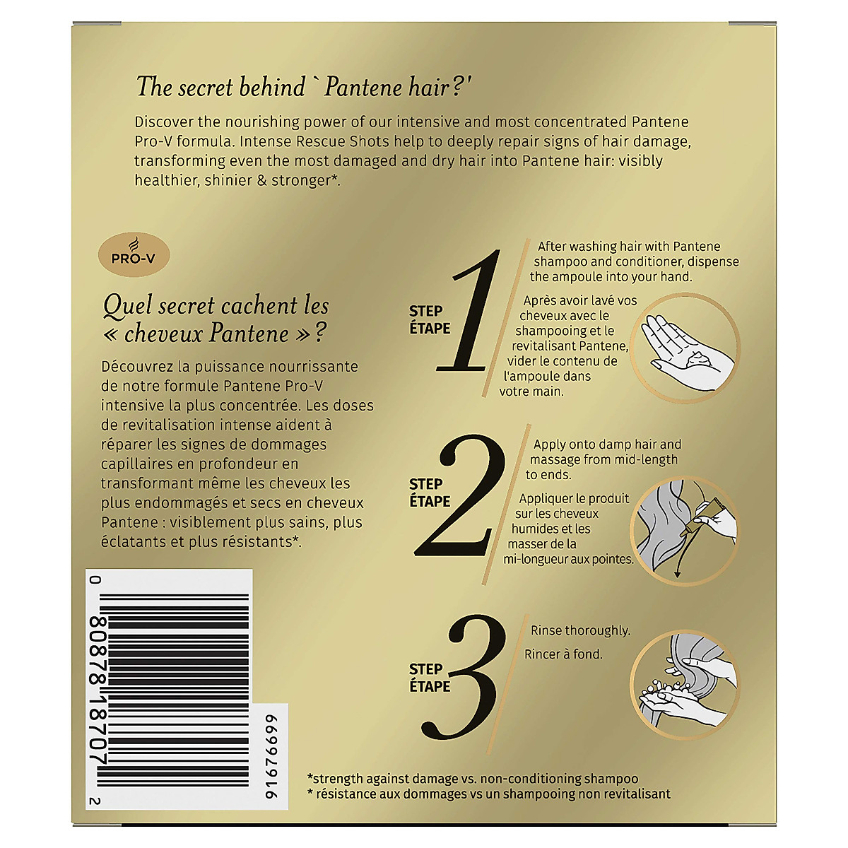 Pantene Rescue Shots Hair Ampoules Treatment, Pro-V Intensive Repair of Damaged Hair, 1.5 Fl Oz (Pack of 3)