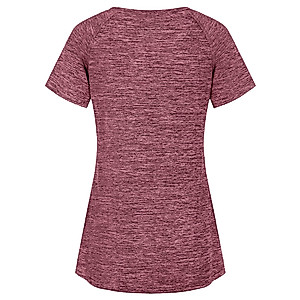 Helloacc Womens Scoop Neck Short Sleeve Yoga Top Loose Fit Sport Workout T Shirt Wine Red