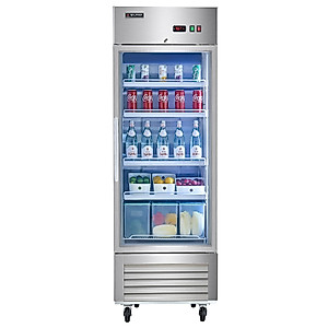 Wilprep 27" W Commercial Refrigerator, 1 Glass Door Display Refrigerator with 18.7 cu. ft. Capacity, Reach in Merchandise Fridge Stainless Steel Beverage Cooler for Restaurant, ETL-Listed