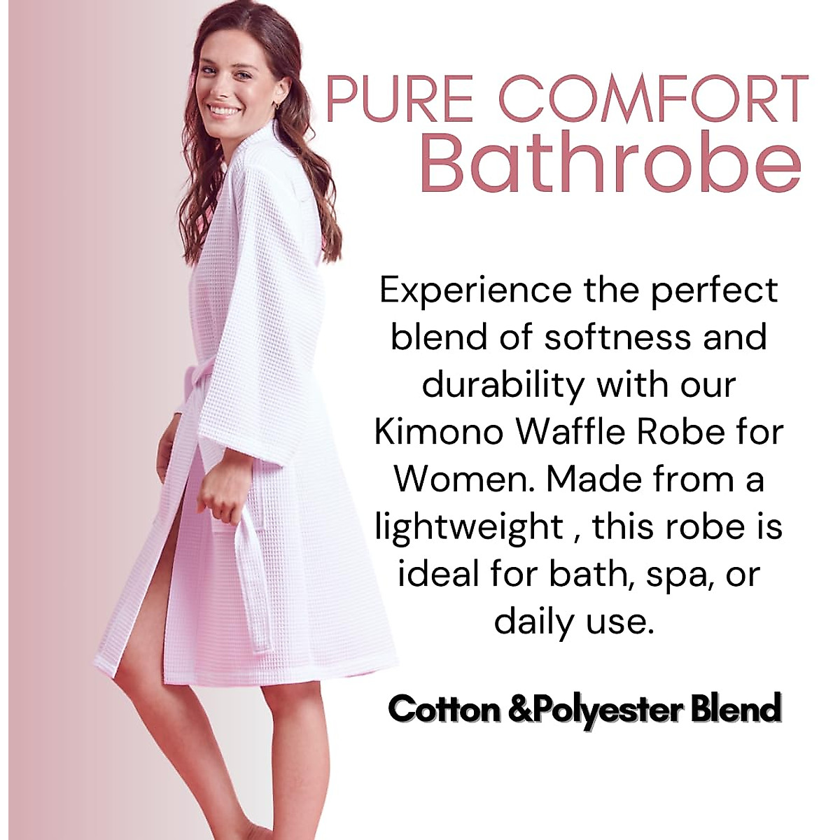 Soft Touch Linen Kimono Waffle Robe – Women’s Bath SPA Robe – Lightweight Cotton &Polyester Blend (Large, Grey)