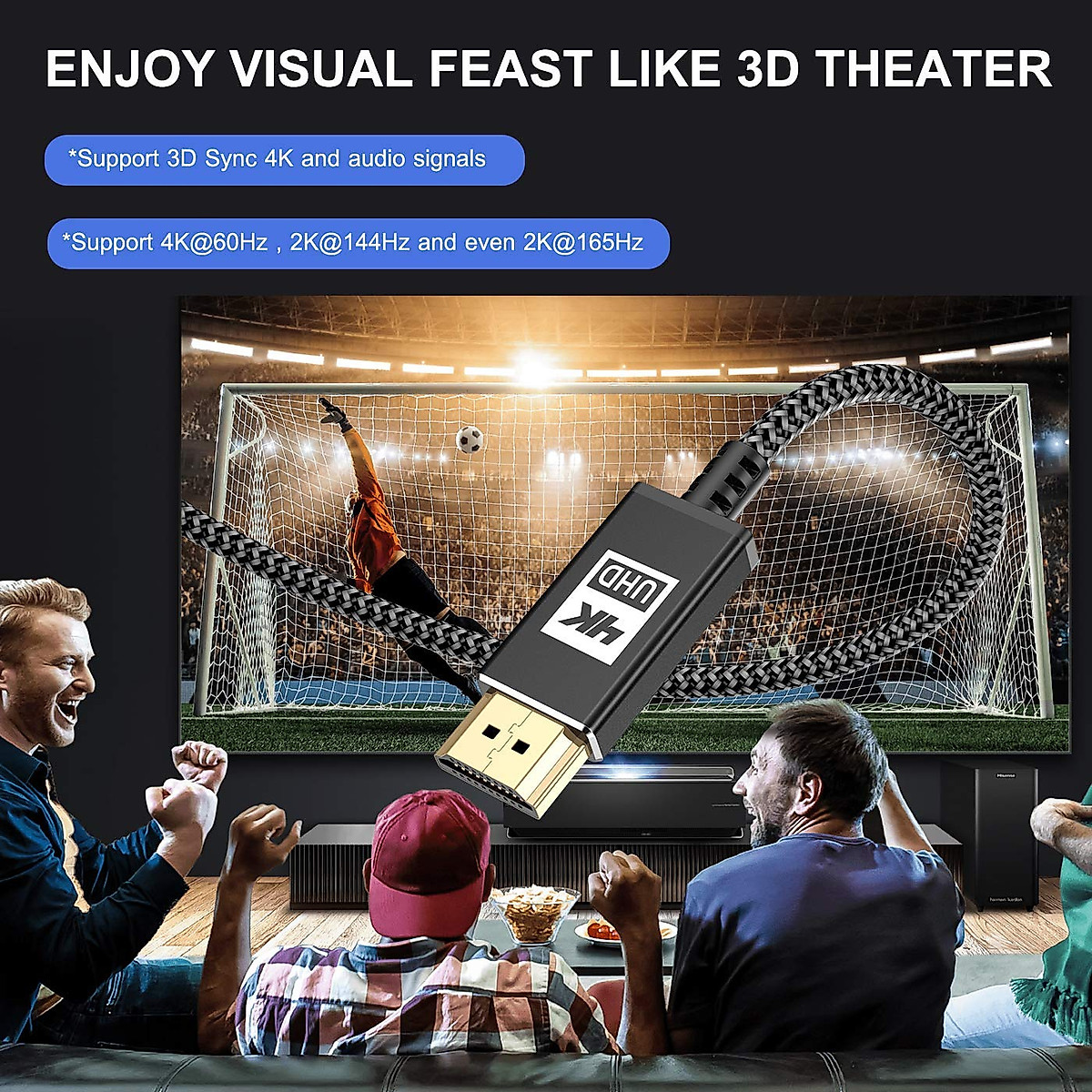 sweguard HDMI Cable 10ft [4K@60Hz, 1080P@144Hz], 4K HDMI 2.0 Cable High Speed 18Gbps Gold Plated Nylon Braided Supports HDR,HDCP 2.2, 2160P,3D,ARC for Roku TV PS5 PS4 Xbox HDTV Blu-ray&Monitor-Black