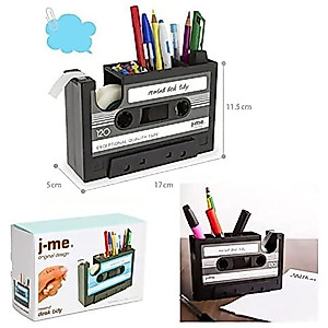 Cassette Tape Dispenser Pen Holder Vase Pencil Pot Stationery Desk Tidy Container Office Stationery Supplier Gift (Black)