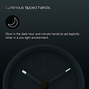 Braun Classic Analogue Alarm Clock with Snooze and Light, Quiet Quartz Movement, Crescendo Beep Alarm in Grey, Model BC12G.