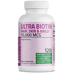 Bronson Ultra Biotin 10,000 Mcg Hair Skin and Nails Supplement, Non-GMO, 120 Vegetarian Capsules