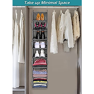 SLEEPING LAMB 8 Shelves Hanging Shoe Rack Wider Shoe Hanger Organizer for Closet Storage Clothes, Hats, Handbags, with 8 Mesh Pockets, Grey