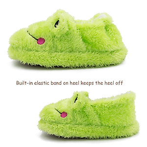 Effeltch Toddler Girls Fuzzy Slippers Unicorn Tie Dye Fluffy Sandals Cartoon Cute Warm Cozy Plush Slip on Kids House Slippers (Green Frog, 5)