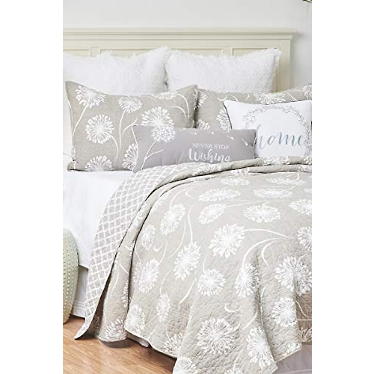 C&F Home Never Stop Wishing Pillow 12"x24" Embroidered French Knot Throw Pillow Decor Decoration Throw Pillow Spring Summer Floral for Couch Chair Living Room Bedroom 12 x 24 Gray