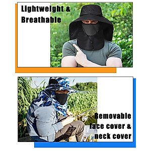 9 Pcs Summer Fishing Hat Women Men Sun Hats with UV Protection Wide Brim Outdoor Hat with Face Cover and Neck Flap Rollable Fishing Cap with Removable Face Flap for Gardening Hiking Beach, 7 Colors