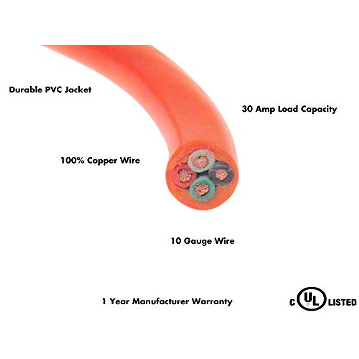 Nema L14-30 Generator Power Cord 4 Wire 10 Gauge 125/250v 30 Amp 7500 watts (10 Feet)