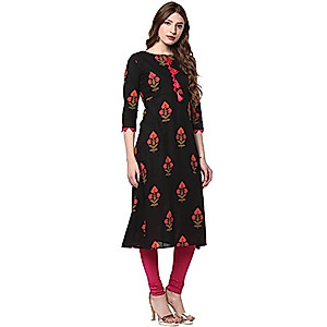 Janasya Indian Women's Tunic Tops Cotton Kurti for Women(JNE2170-KR-436-XXL) Black