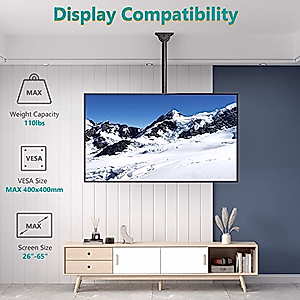 WALI TV Ceiling Mount Adjustable Bracket Fits Most LED, LCD, OLED and Plasma Flat Screen Display 26 to 65 Inch, up to 110 Lbs, VESA 400x400mm (CM2665), Black