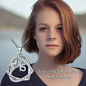 iiw 15th Birthday Gifts for Women 925 Sterling Silver Forever Love Heart Pendant Necklace Sweet 15 Necklace Anniversary Jewelry 15 Years Old Jewelry Gifts for Her
