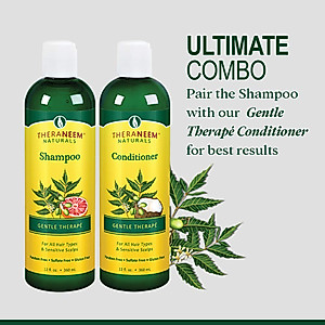 TheraNeem Gentle Therap Shampoo | Soothing Formula w/Organic Neem Oil | All Hair Types & Sensitive Scalp, Vegan | 12oz