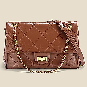Rejolly Quilted Shoulder Bags for Women PU Leather Ladies Crossbody Handbag Stylish Envelope Purse with Chain Strap (Brown New)