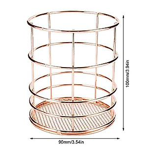 SUYING Hollow Pen Holder Pot, Wrought Iron Makeup Brushes Holder, Desk Tidy Stationery Organizer, Metal Mesh Storage Basket for Home Office