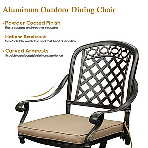 Sumshadow 6 Piece Cast Aluminum Outdoor Swivel Dining Chairs, All-Weather Patio Swivel Rocker Chair Sets with Cushion for Garden, Backyard, Poolside, Bistro