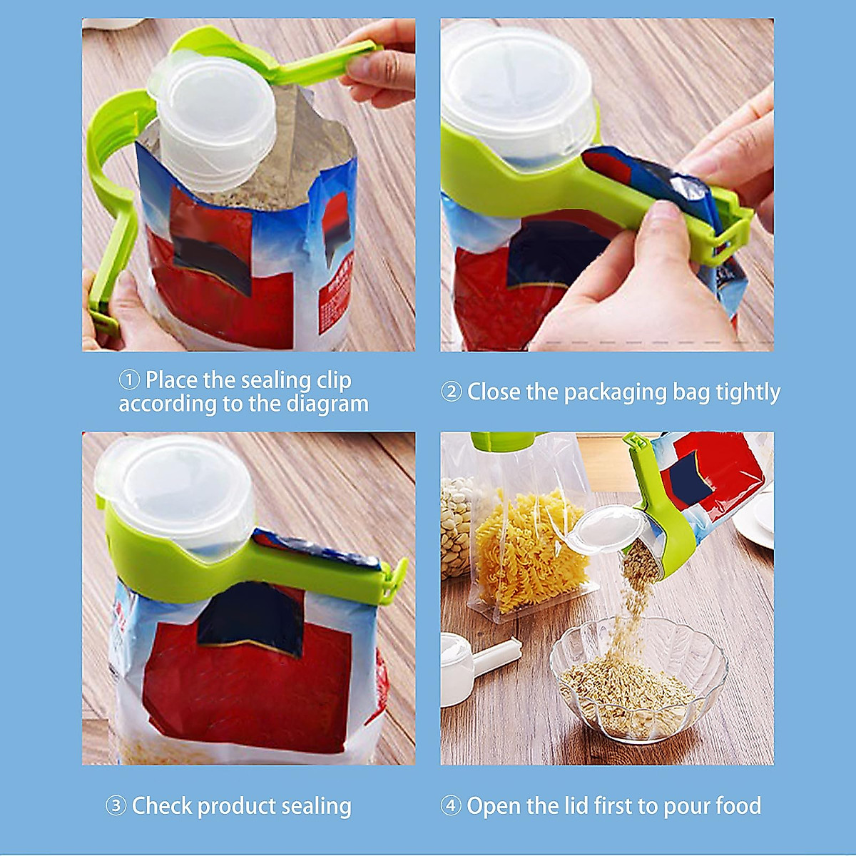 Bag Clips for Food,Food Storage Sealing Clips with Pouring Spouts, Bag Clips for Food,Chip Bag Clips,Plastic Cap Food Clips, Great for Organizing and Storing Food in the Kitchen (Black)