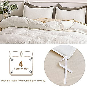 MADELUO 100% Cotton Duvet Cover Queen, Waffle Weave White Duvet Cover Set, Soft Breathable Luxury Comforter Cover Bedding Set with 4 Corner Ties & Zipper Closure (White, Queen(90"x 90"))