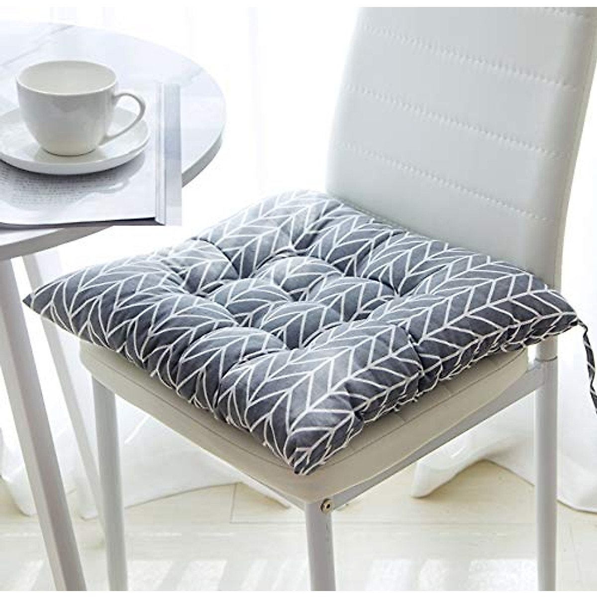 Set of 6 Dining Chair Seat Cover, Chair Pads Square Cotton Chair Cushion with Ties Polyeste Classic Design Thicken Soft 16" x 16" for Office, Desk, Dining, Living Room Chairs